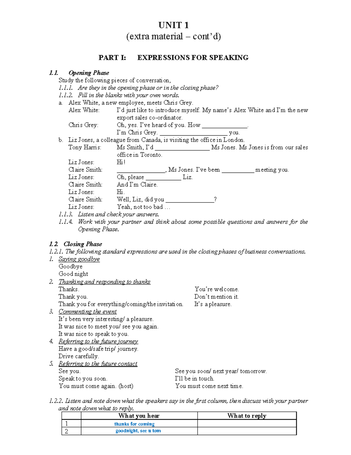 02 Unit 1 - Extra Practice: Expressions for Speaking & Writing - Studocu