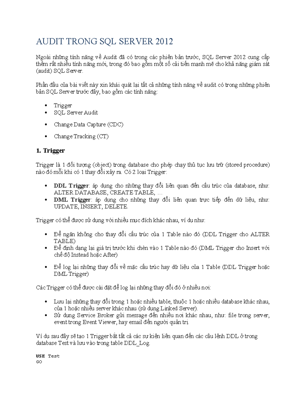 Audit trong SQL Server 2012: Tính Năng Mới và Cải Tiến - Studocu