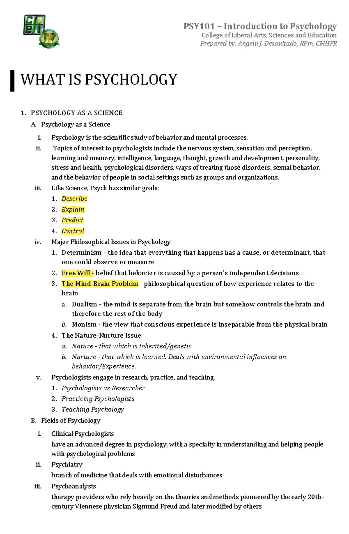 PSY101 Module 1: Understanding the Science of Psychology - Studocu