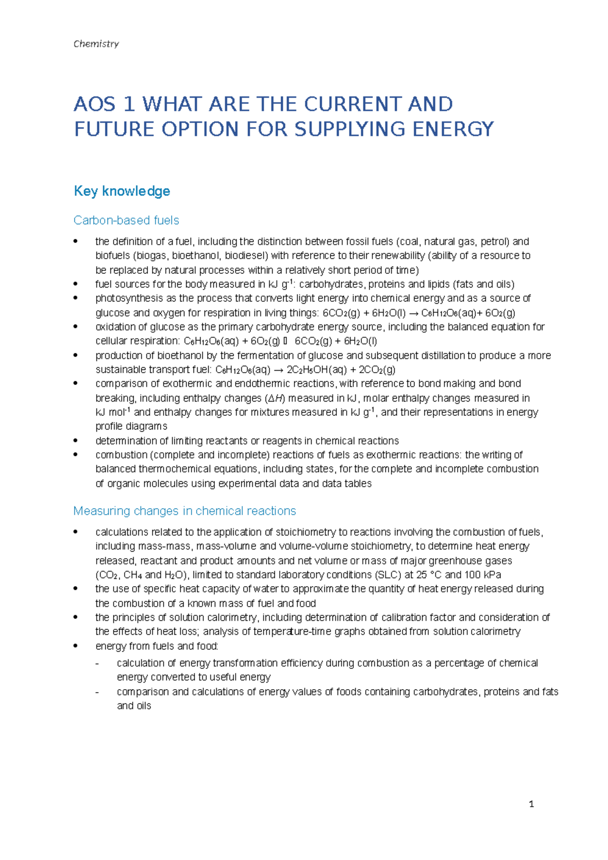 Chemistry AOS 1 & 2: Energy Supply, Reaction Rates, and Organic ...