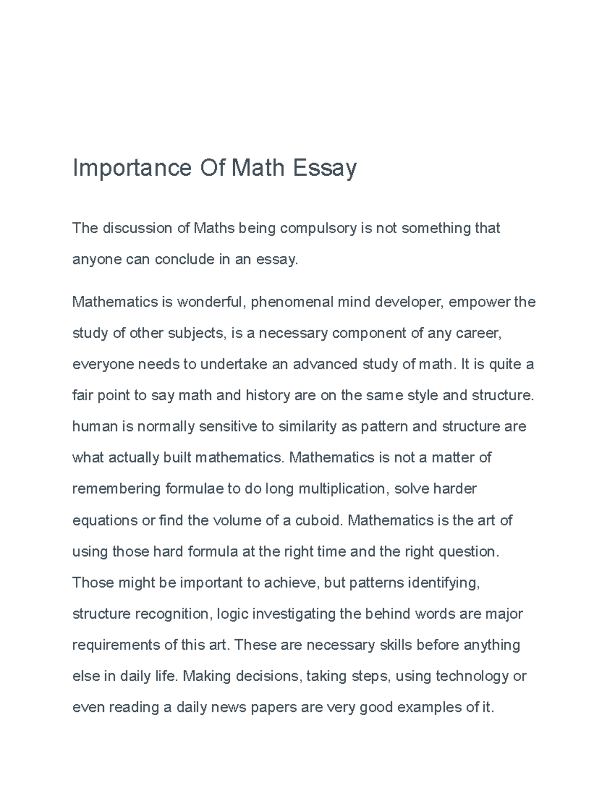 Importance Of Math Essay - Mathematics is wonderful, phenomenal mind ...