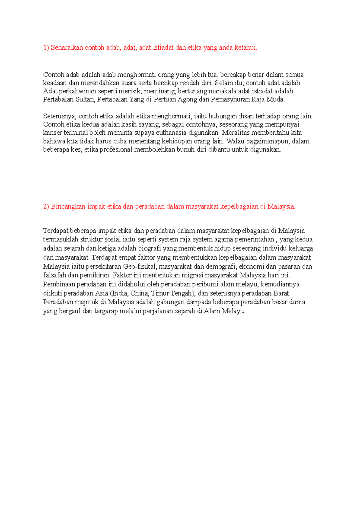 Tugasan 2: Adab, Adat & Etika dalam Masyarakat Malaysia - Studocu