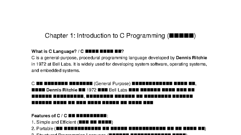 C Programming (CS101) Chapter 1: Introduction to C Language - Studocu