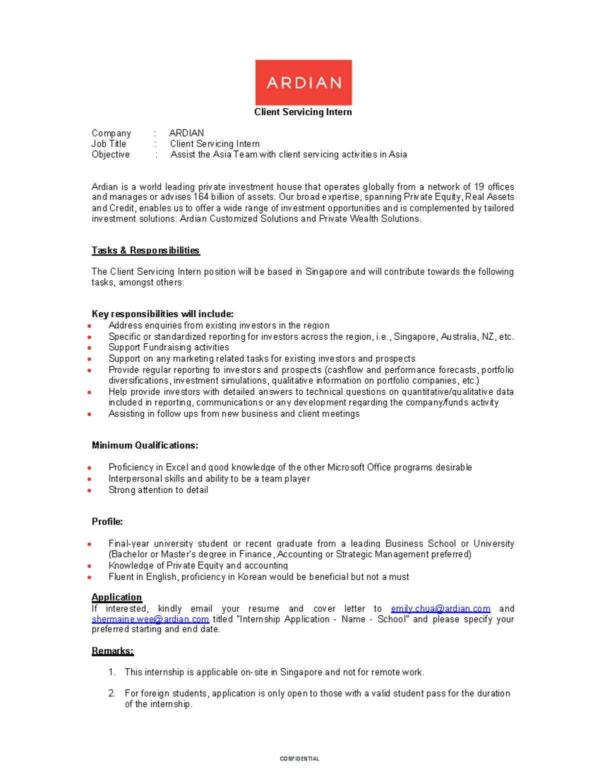 Client Servicing Intern Job Description (2024) - ARDIAN - Studocu