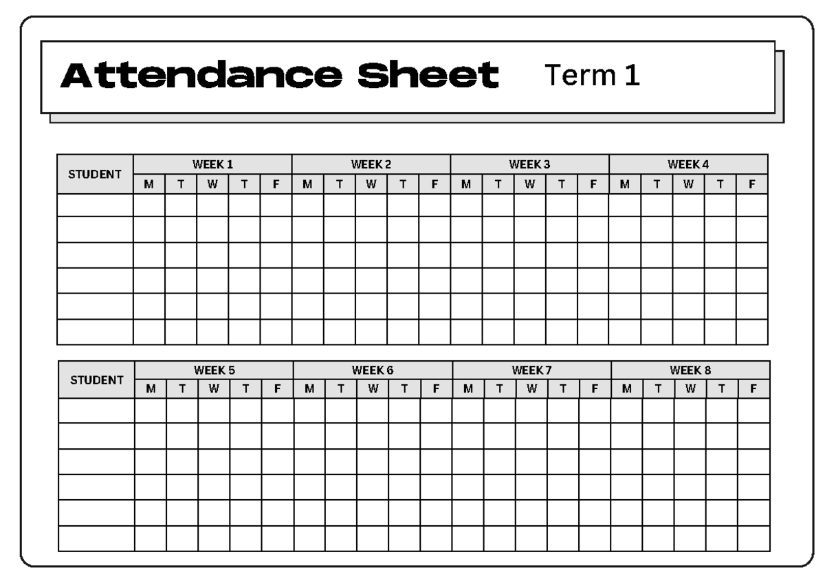 Attendance Sheet Chart for Terms 1-4 - Studocu