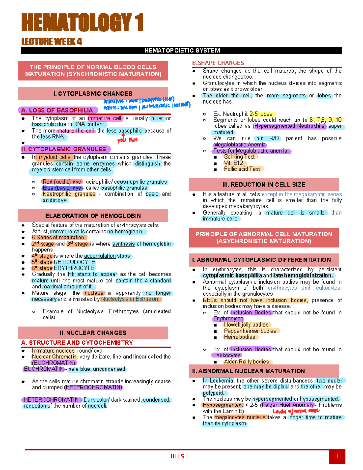 WEEK 4 LECTURE HEMA 1 - Hematopoietic System Overview - Studocu