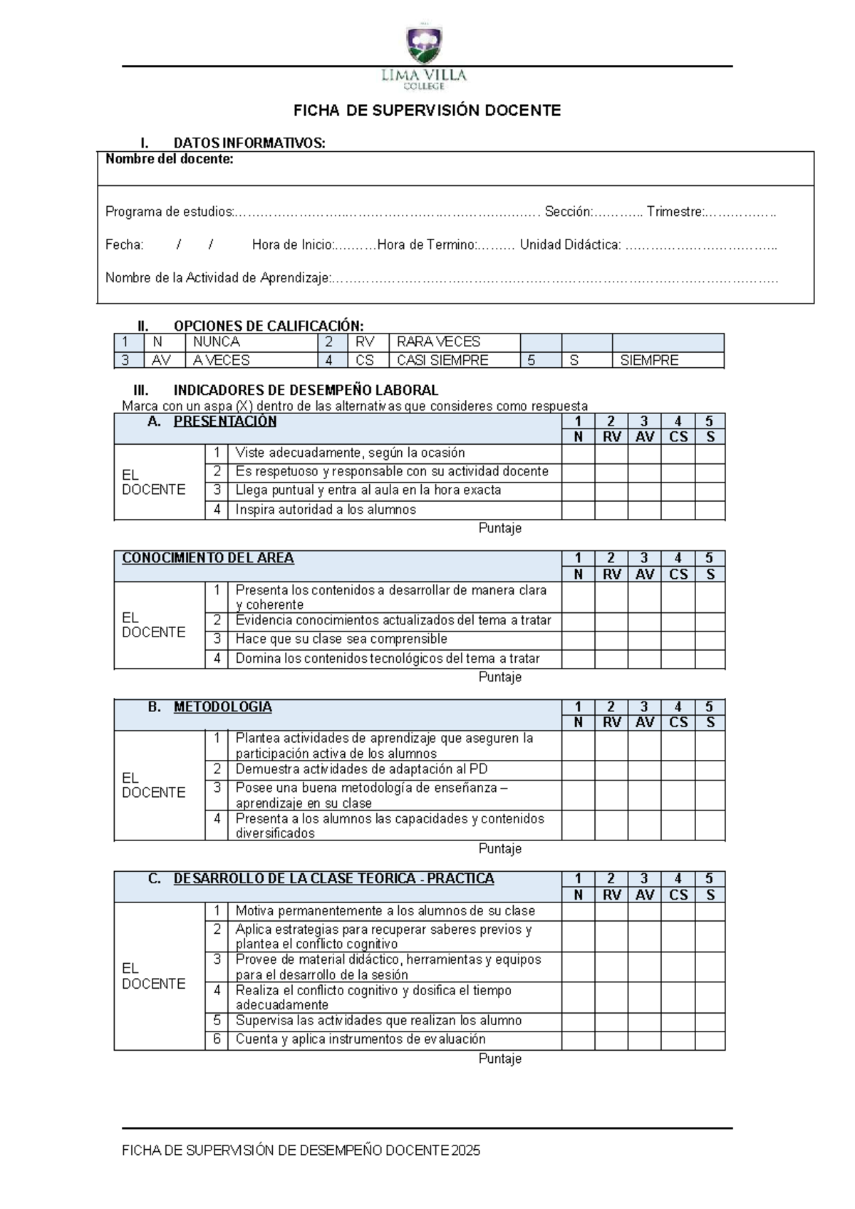 Ficha de Supervisión Docente I - Evaluación 2025 - Studocu