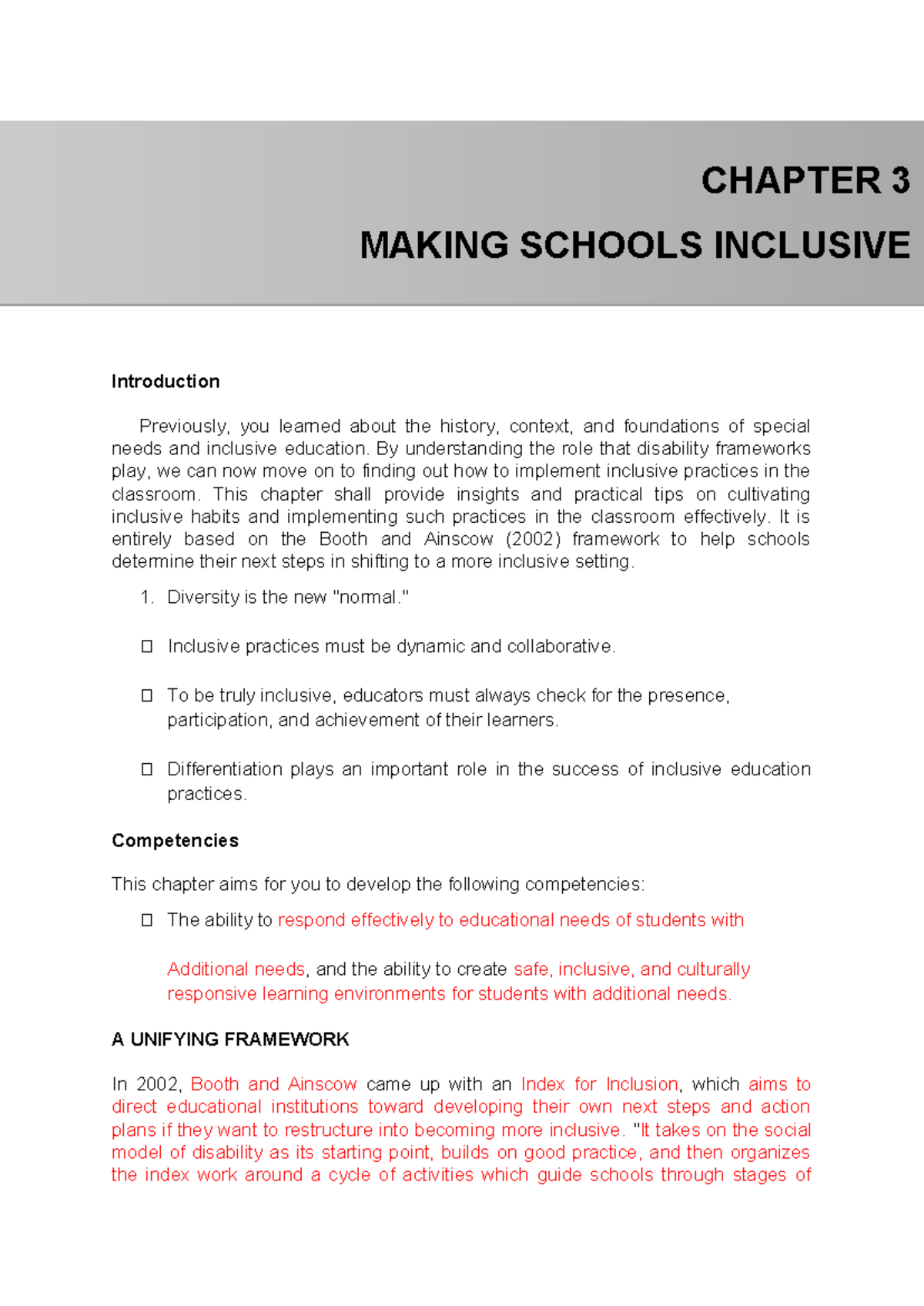 CHAPTER 3: IMPLEMENTING INCLUSIVE EDUCATION PRACTICES - Studocu