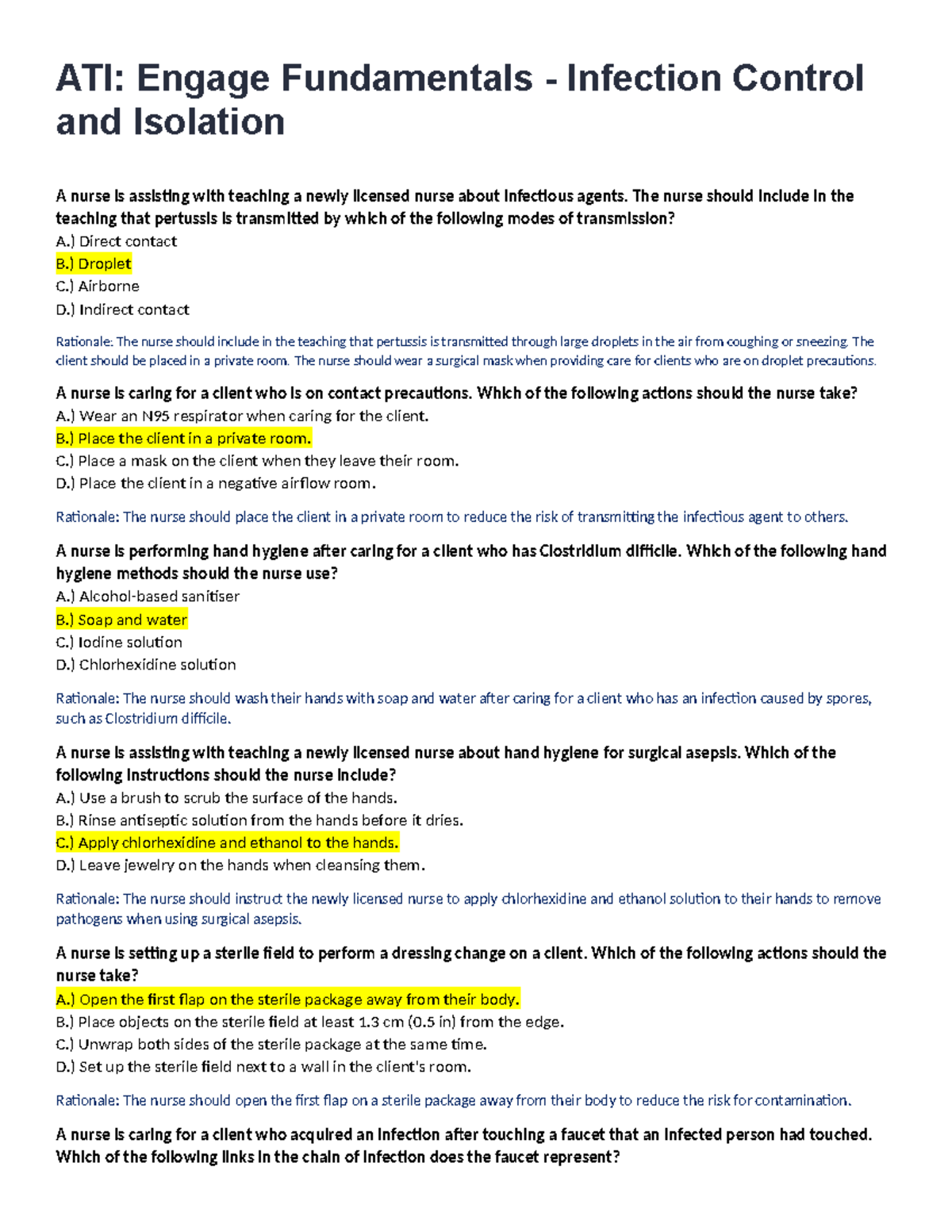 Infection Control Lecture Notes - ATI: Engage Fundamentals - Studocu