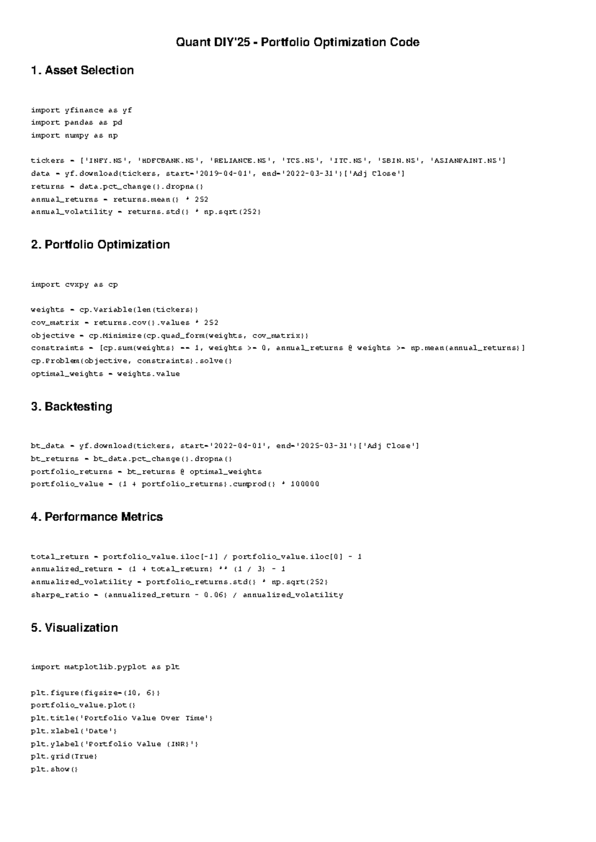 Quant Portfolio Optimization Code: DIY Guide - Studocu