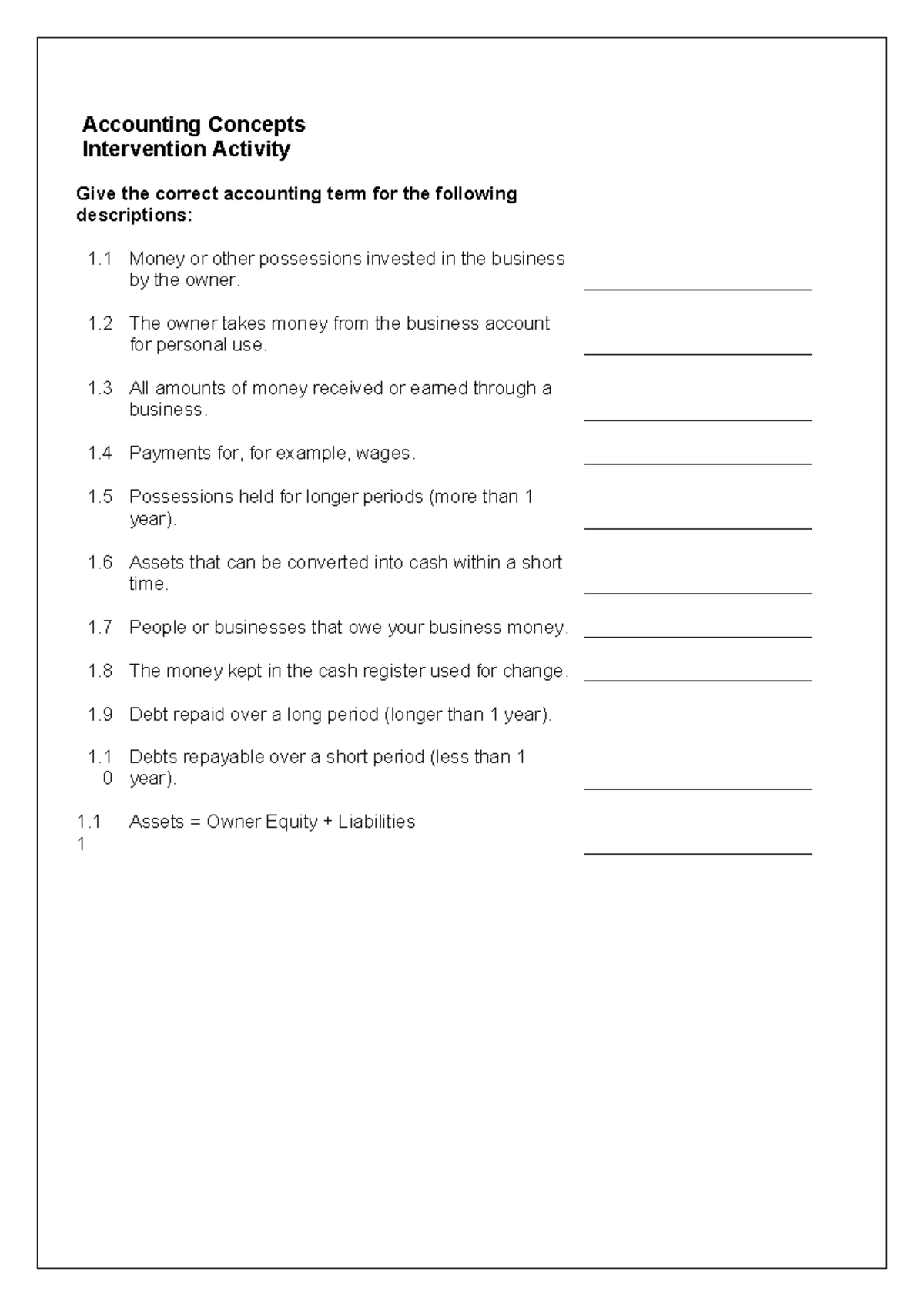 Gr 8 - Accounting Concepts: Key Terms and Definitions - Studocu