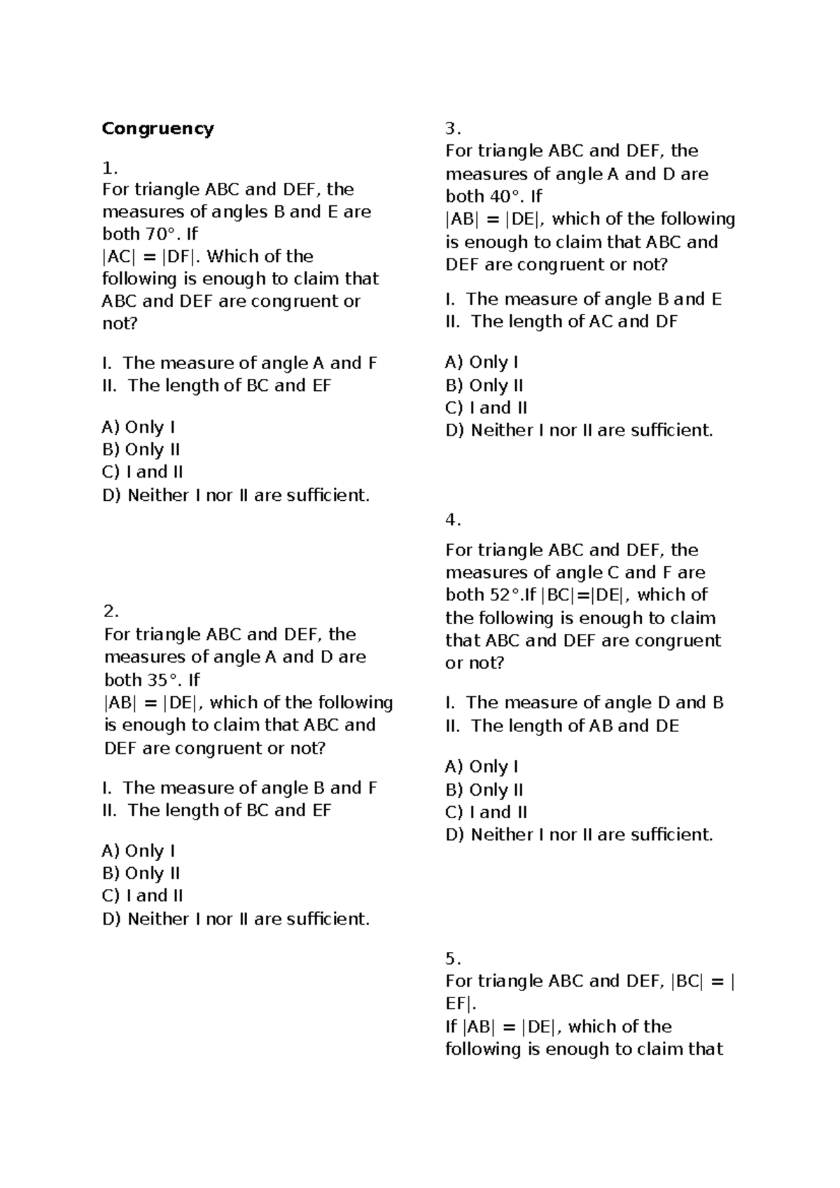 Congruency Study Guide: Triangle Relationships and Proofs - Studocu