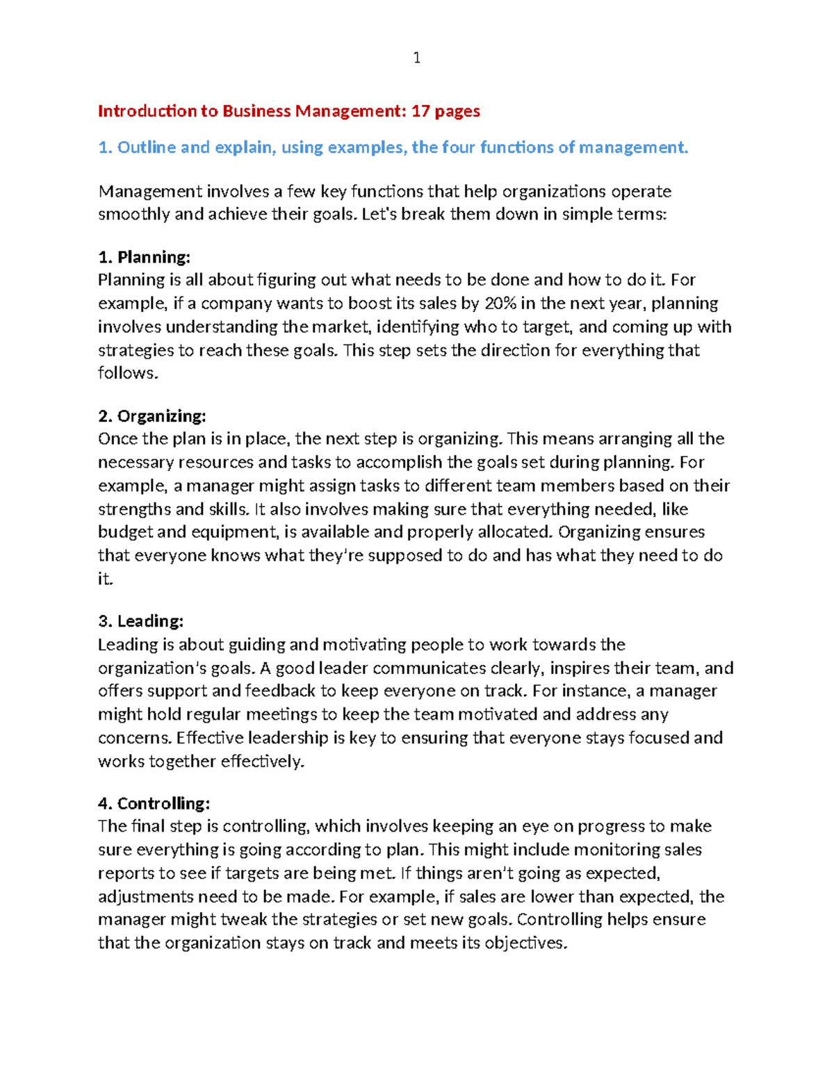 Final Exam Notes: Introduction to Business Management (Course Code: 1 ...