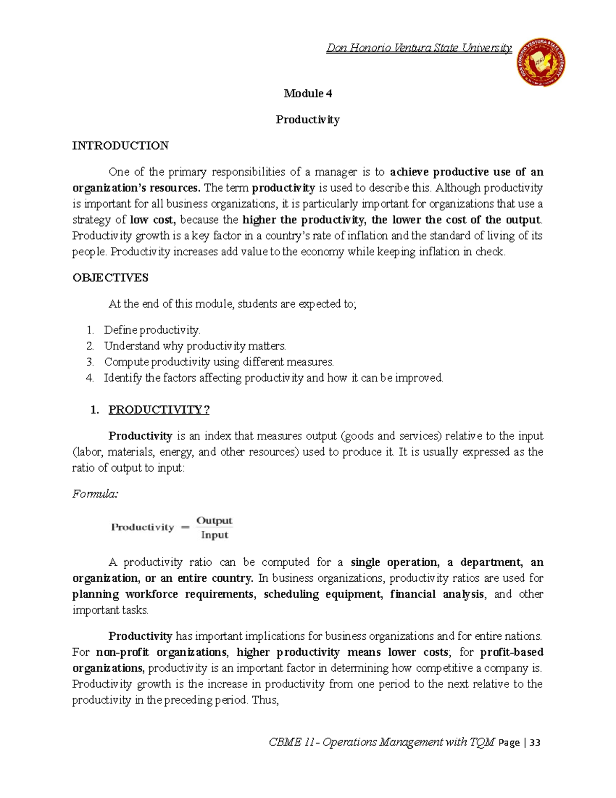 Productivity Insights - Module 4 Lecture Notes Revision 2 - Studocu