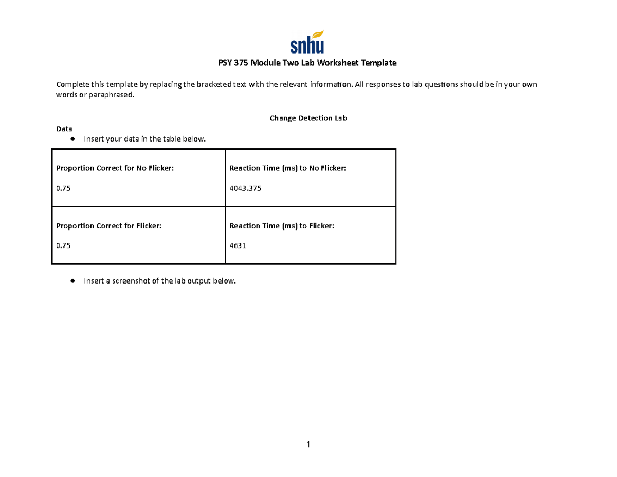 PSY 375 Module Two Lab Worksheet Template - PSY 375 Module Two Lab ...