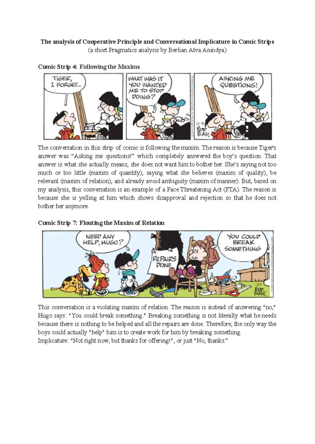 W6: Pragmatics Analysis of Comic Strips by Berlian Atva Anindya - Studocu