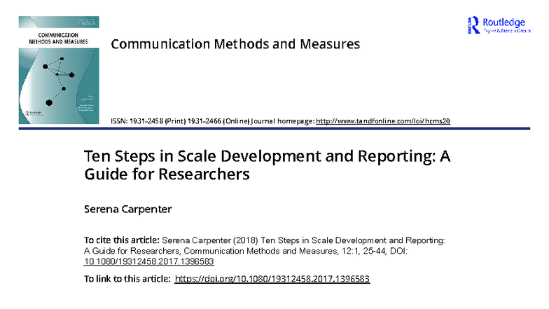 Ten Steps in Scale Development & Reporting for Researchers (CM&M 2018 ...