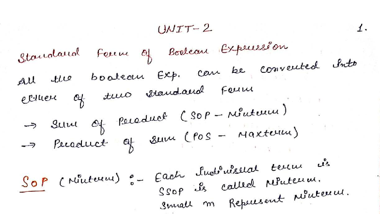 Digital Electronics (DE) Unit-2: Standard Forms of Boolean Expressions ...