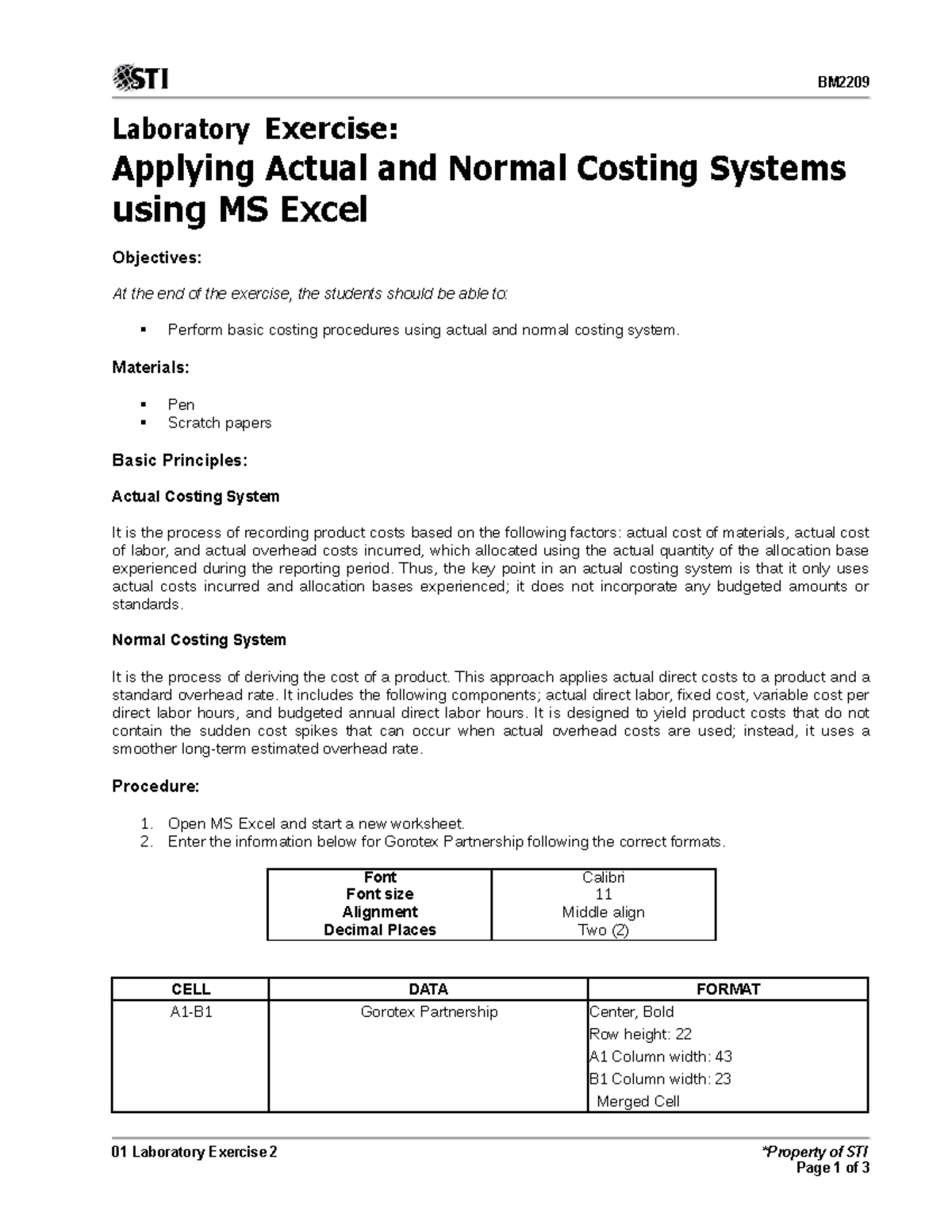 01 Laboratory Exercise 2(2) sa costing - Laboratory Exercise: Applying Actual and Normal Costing ...