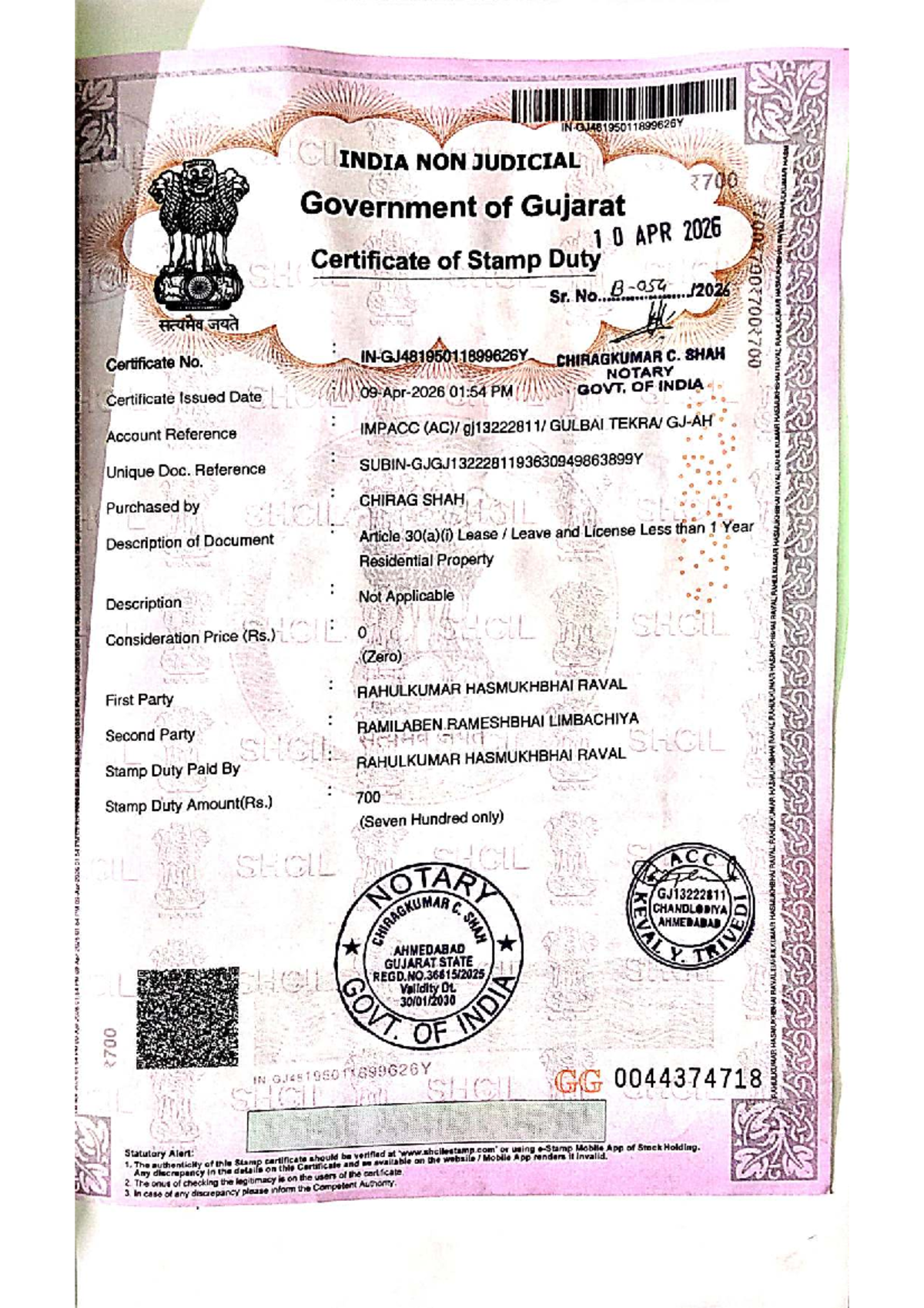 GJ-INDIA Non-Judicial Stamp Duty Certificate - 10 APR 2026 - Studocu
