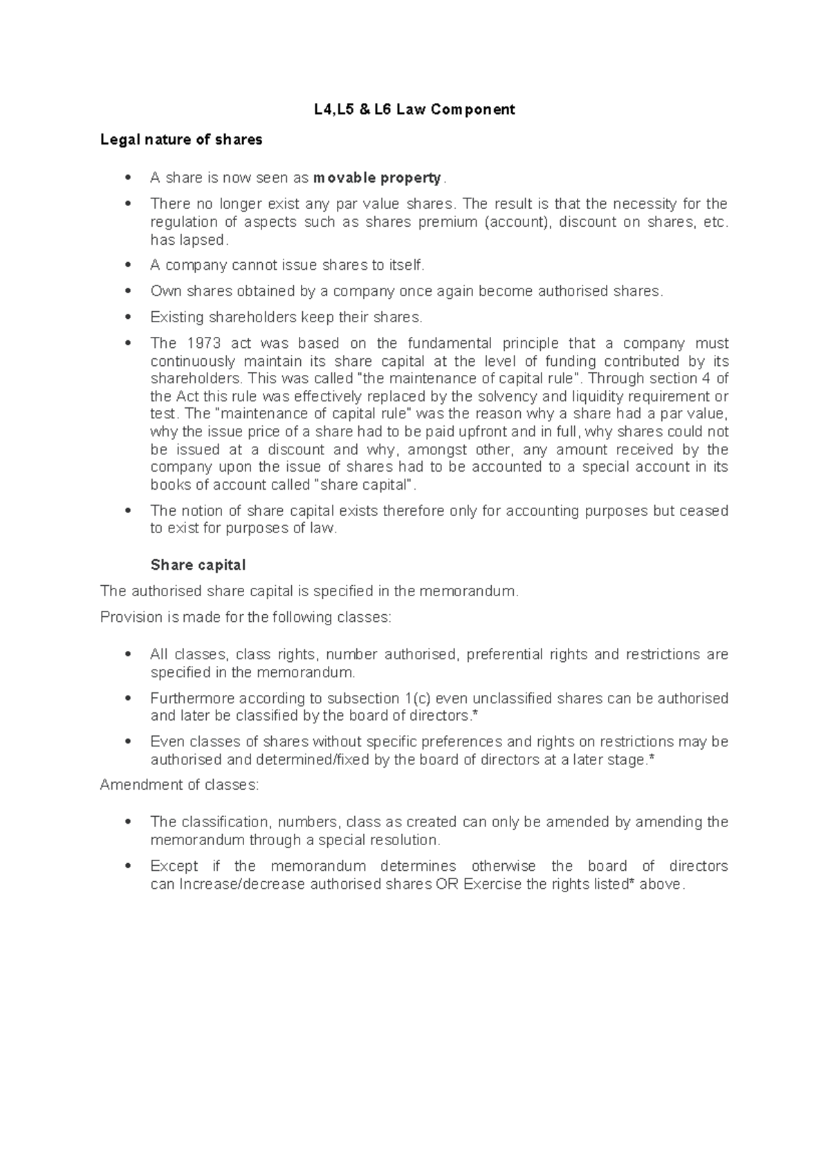 L4, L5 Law Component: Legal Nature of Shares and Transactions - Studocu