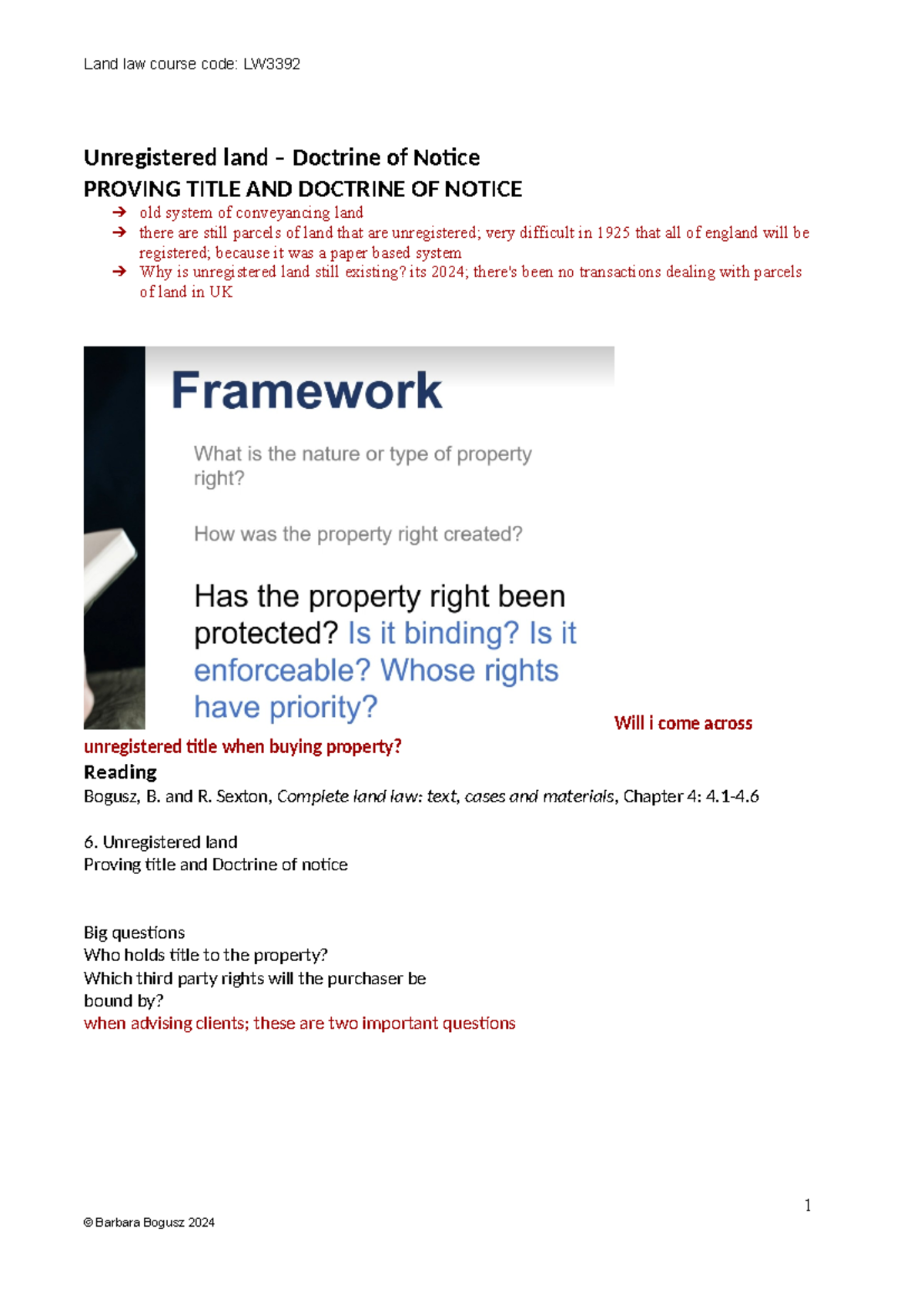 Proving Title and Doctrine of Notice in Unregistered Land - LW3392 ...