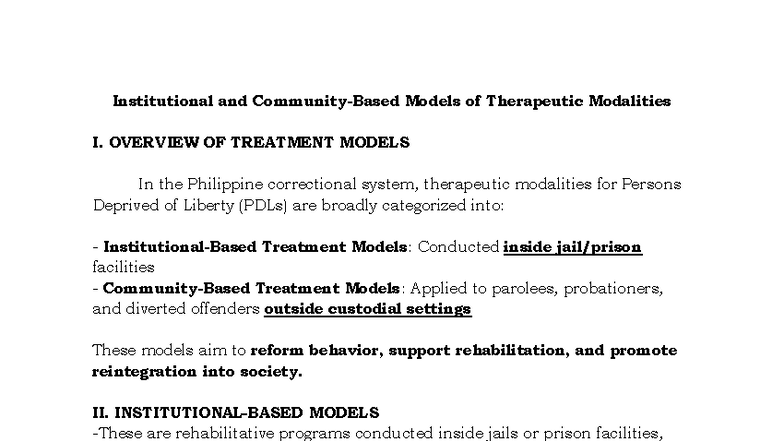 Therapeutic Modalities I: Treatment Models in Philippine Corrections ...