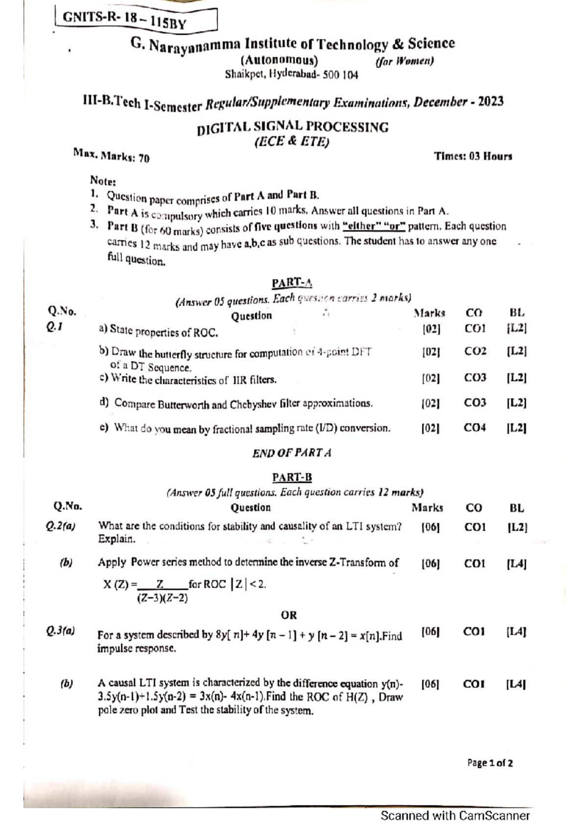 Digital Signal Processing (ECE ETE) Exam Paper Solutions - Dec 2023 ...