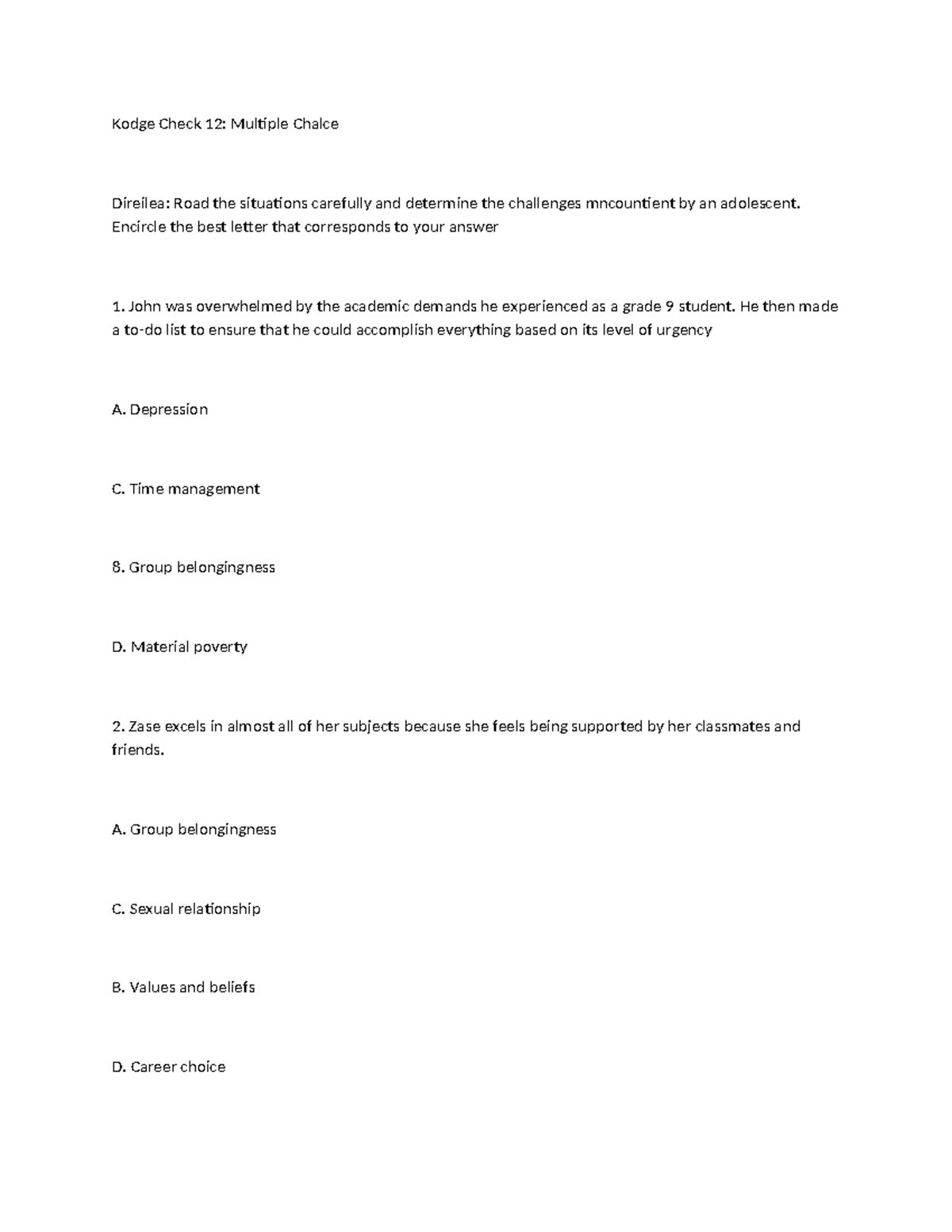 Perdev quiz4 - Answer key and question - Kodge Check 12: Multiple ...