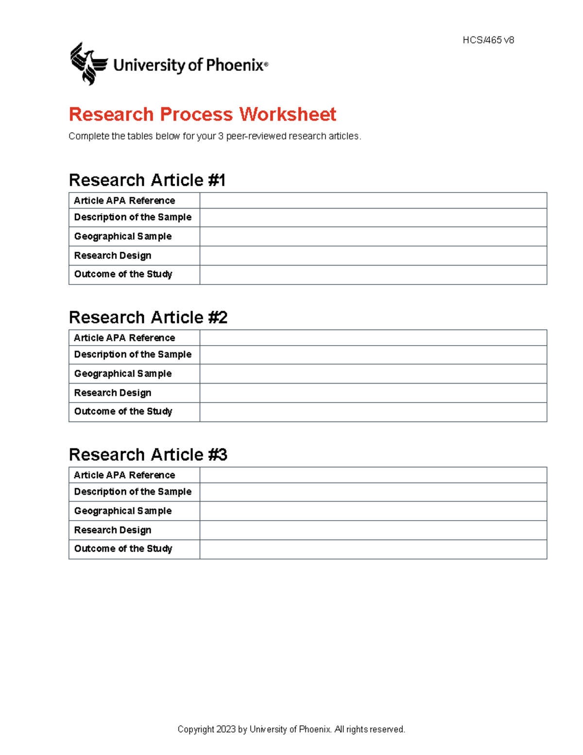 HCS465 v8 wk1 research process worksheet - HCS/465 v Research Process ...