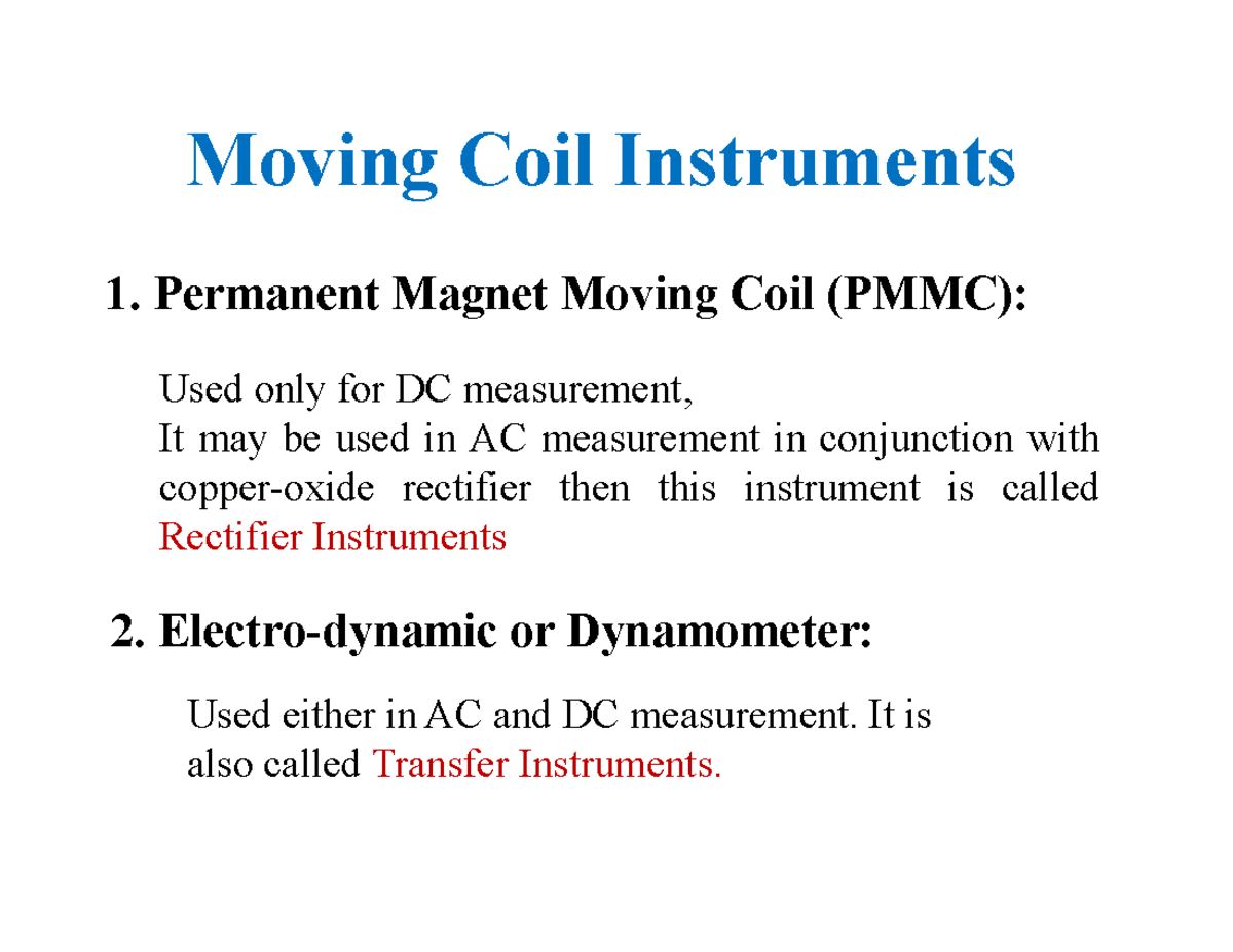 PMMC Instruments: Overview, Applications, and Characteristics - Studocu
