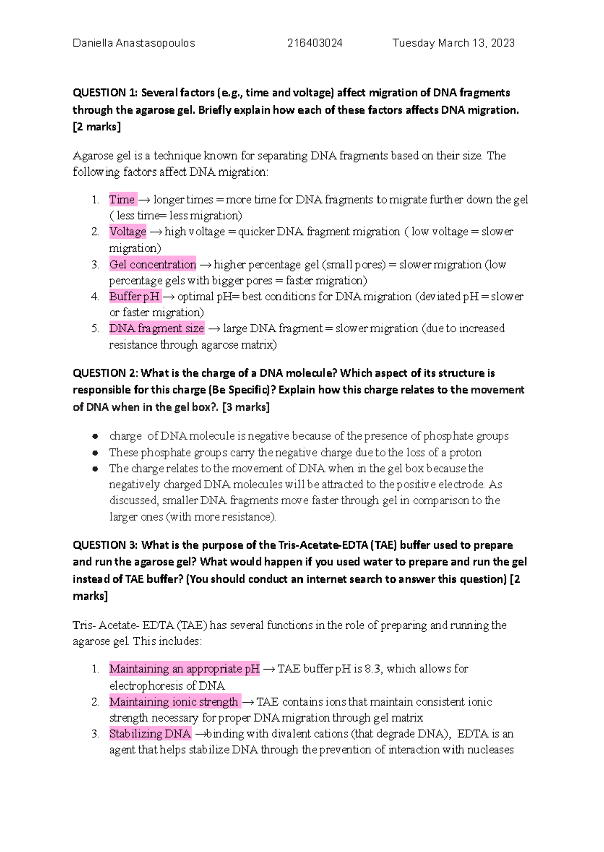 Lab 5 Biol 1000 - Factors Affecting DNA Migration in Gel ...