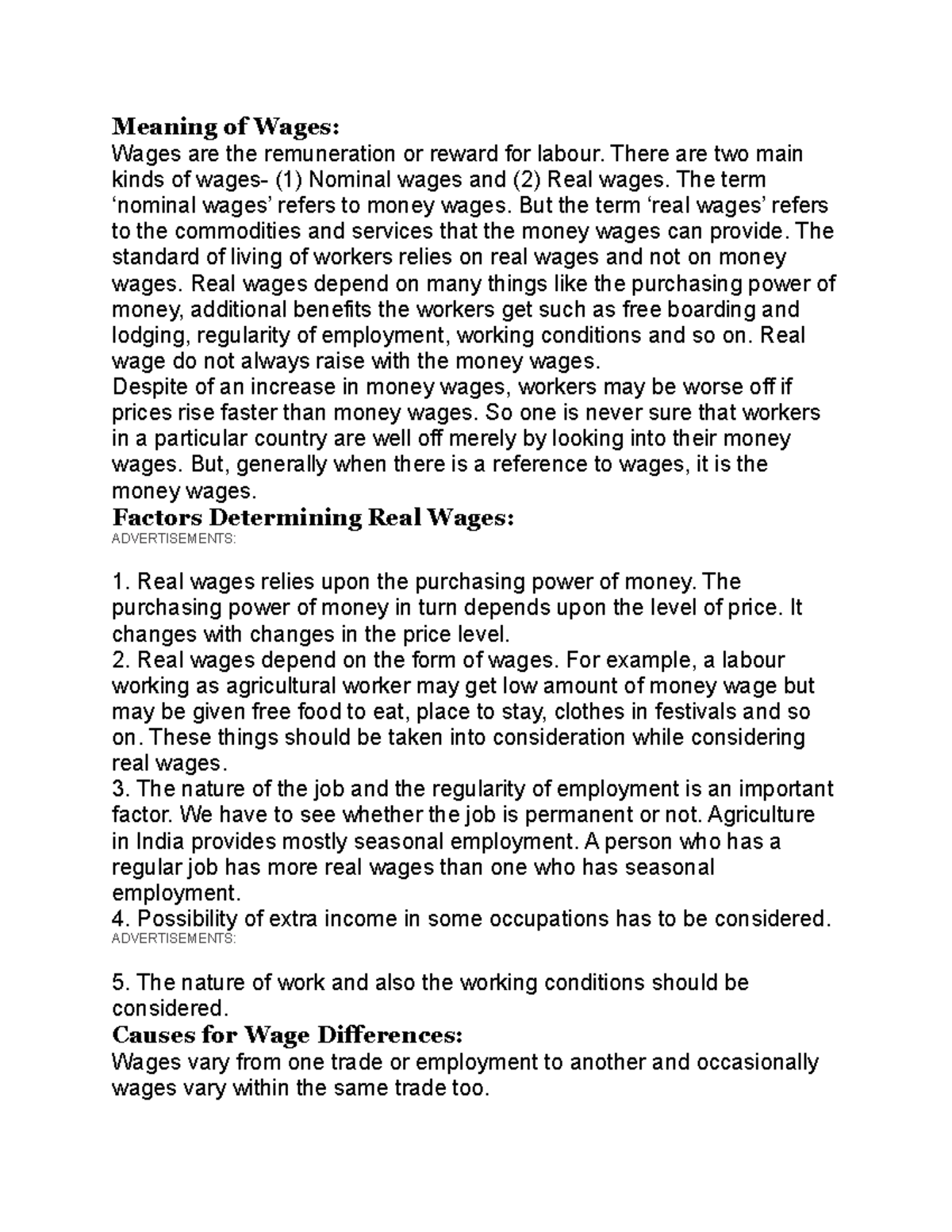 Wages Explained: Concepts, Types, and Determinants - Notes - Studocu
