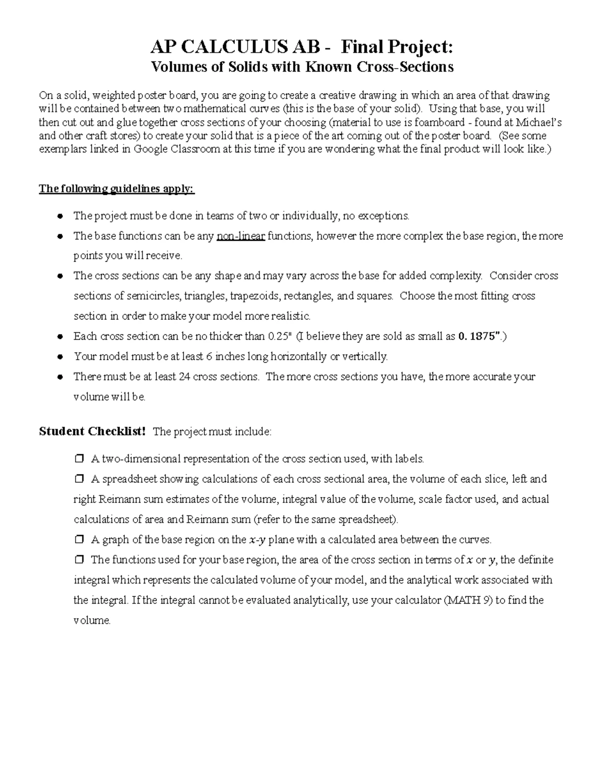 AP Calculus AB: I Gotta Build a Notecard Final Project Guide - Studocu