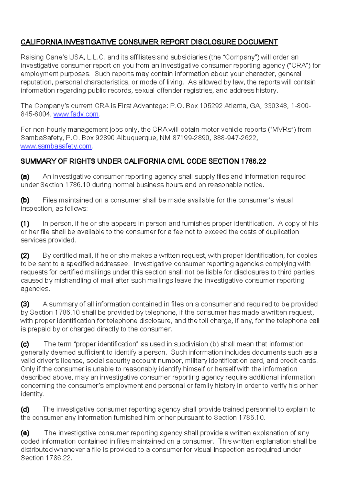 California Investigative Consumer Report Disclosure - Important Info ...