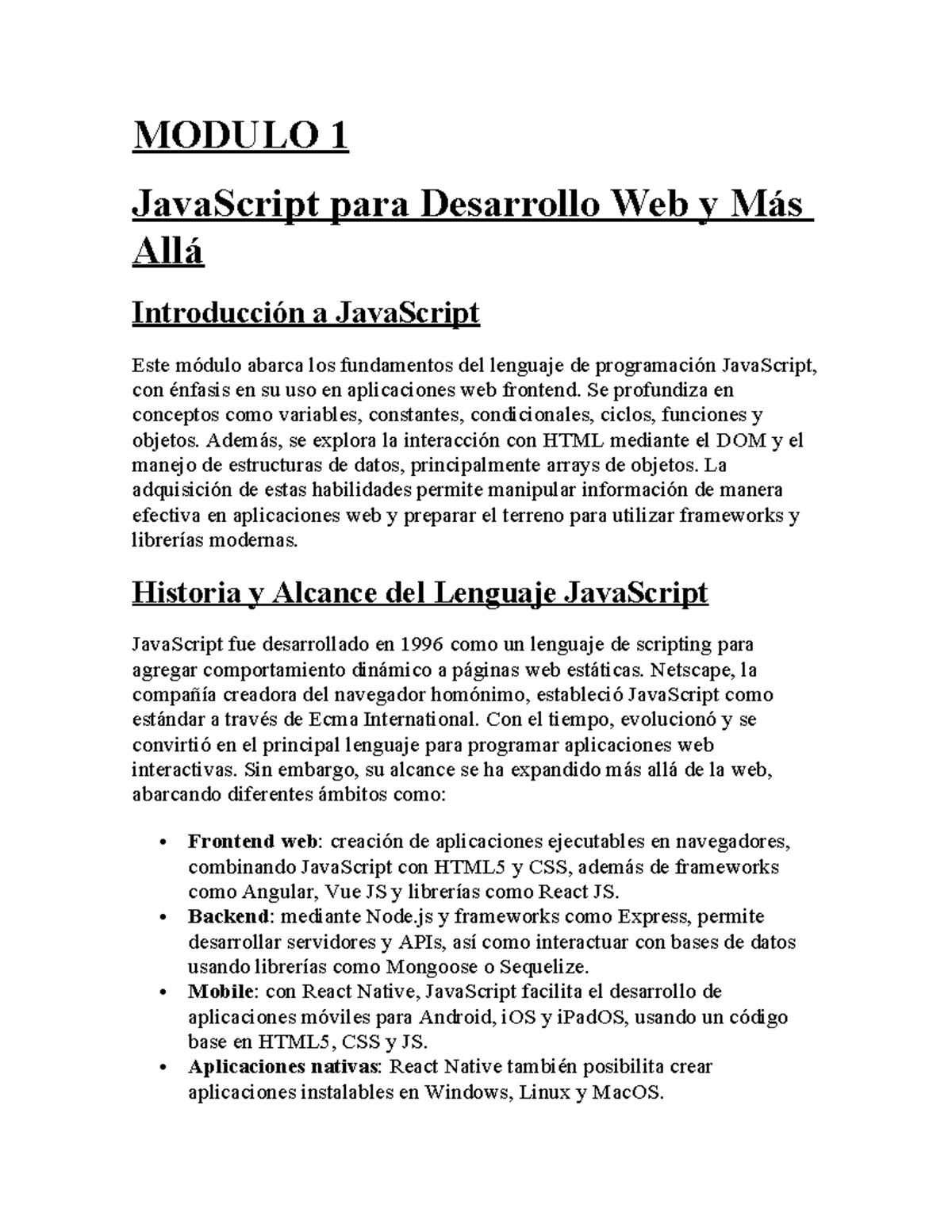 Módulo 1: Introducción a JavaScript para Desarrollo Web y Más Allá ...