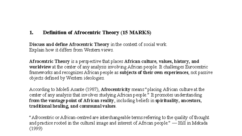 Afrocentric Theory in Social Work: Definitions, Assumptions ...