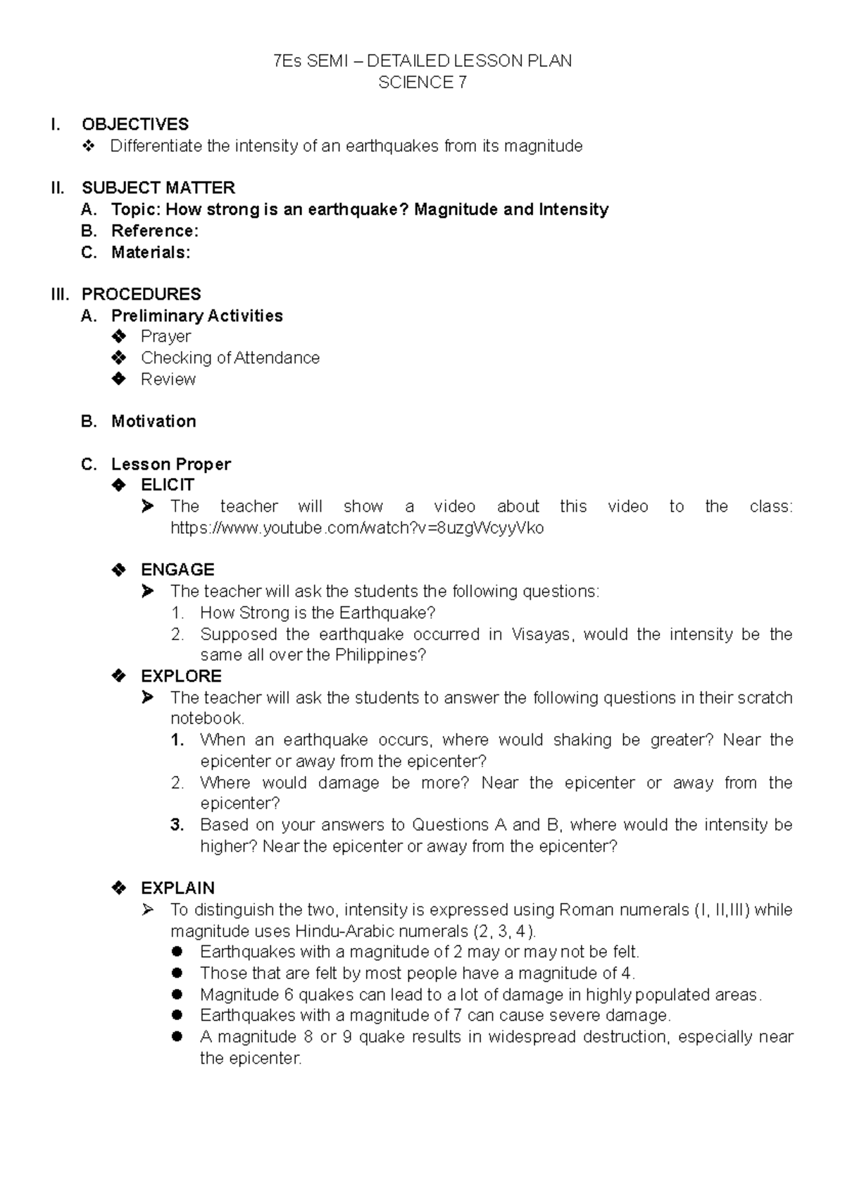 7Es Lesson PLAN - LP writing - 7Es SEMI – DETAILED LESSON PLAN SCIENCE ...