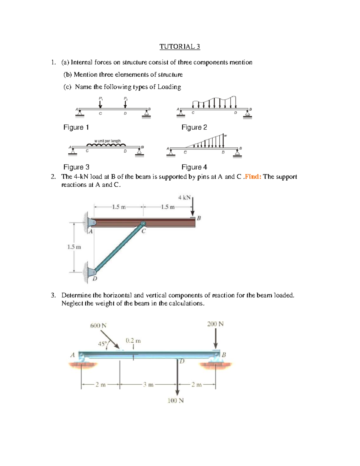 Tutorial 3 - Internal Forces and Support Reactions in Structures - Studocu
