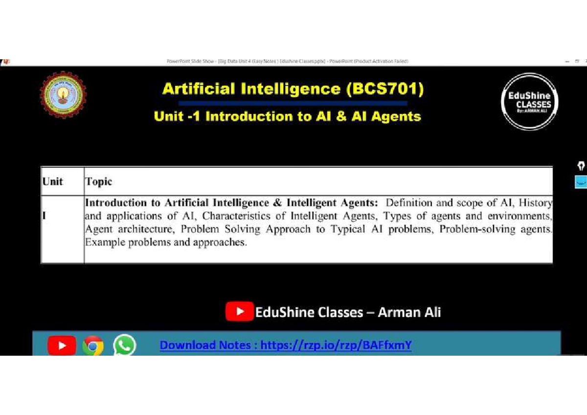 Artificial Intelligence Overview and Concepts (BCS701) - Studocu