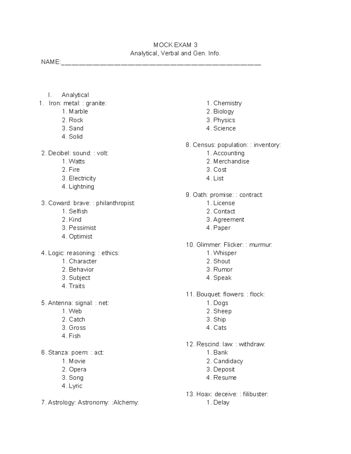 Csc Mock Exam 3: Comprehensive Civil Service Practice Test - Studocu