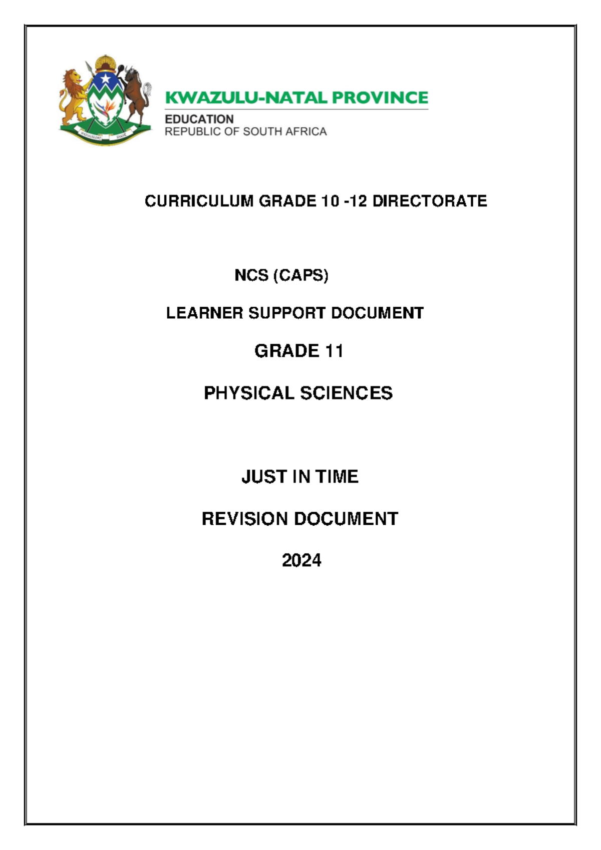 Grade 11 Phys Sci Just in Time Revision Doc 2024 - Studocu