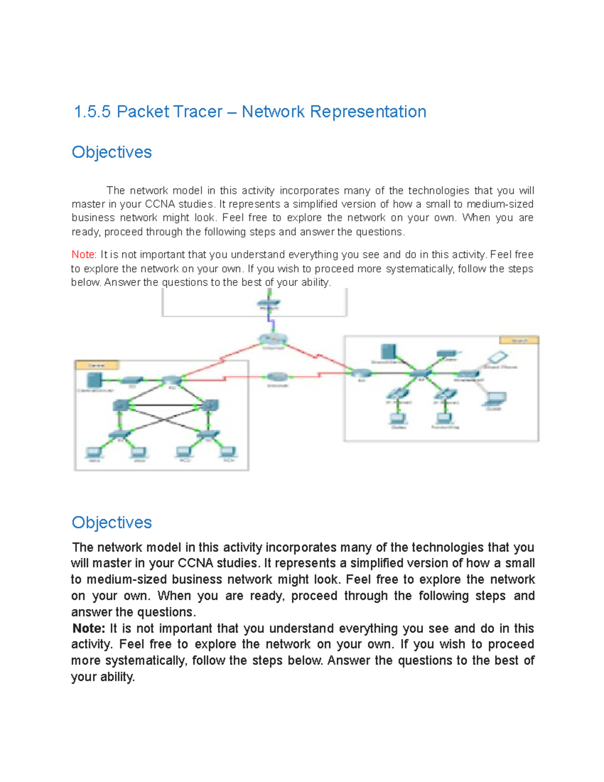 CCNA 1.5.5 Packet Tracer - Exploring Network Representation - Studocu