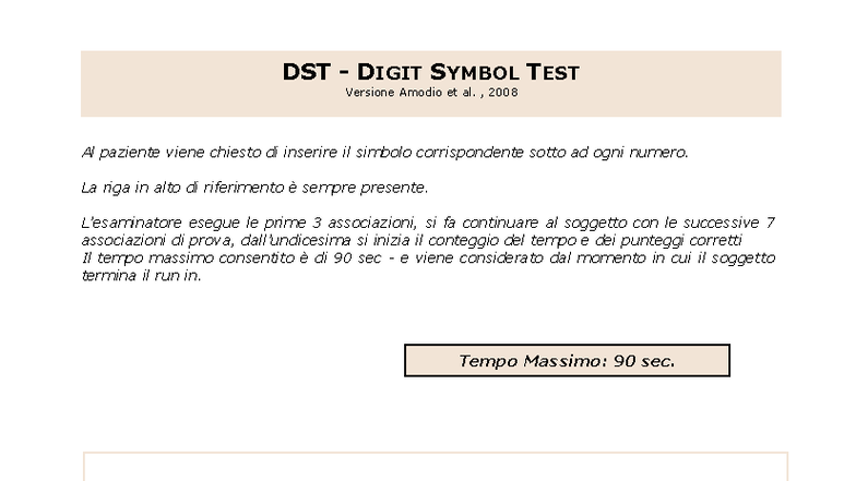 DST Digit Symbol Test: Guida all'uso e punteggi per demenza - Studocu
