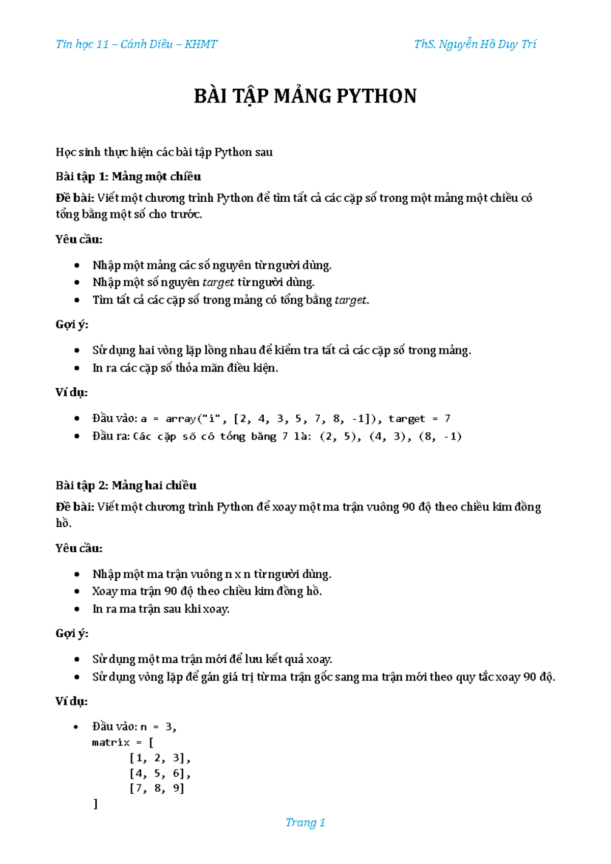Bai Tap Mang Python - bai tap tin hoc - Tin học 1 1 – Cánh Diều – KHMT ThS. Nguyễn Hồ Duy Trí ...