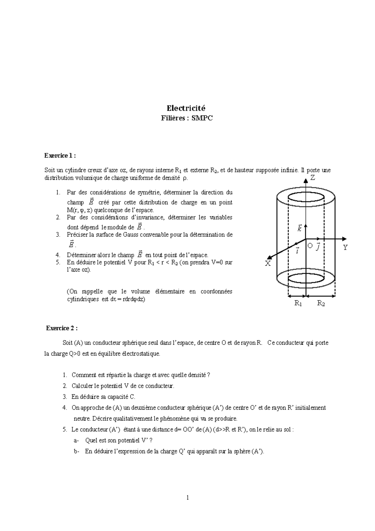 Exercices Corrigés D Electricité 1 Année Académique 2023 Studocu