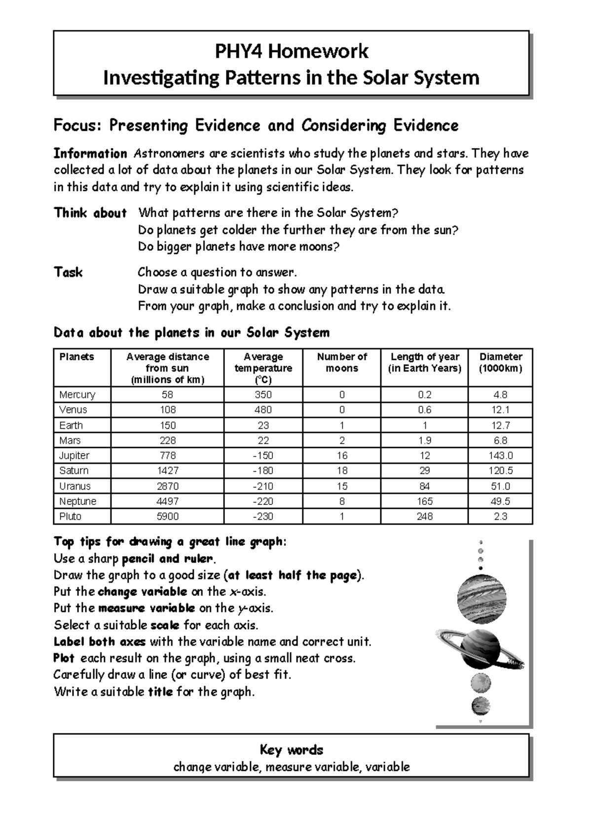 PHY4 HW Task Y8 (AAF) - Worksheet on physics - PHY4 Homework Investigating Patterns in the Solar ...