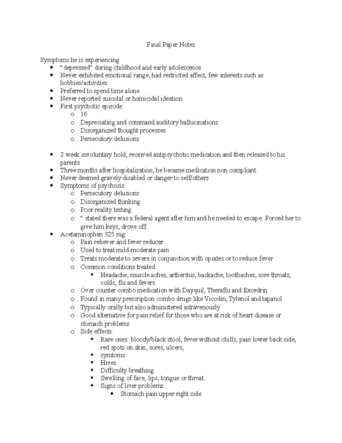 PSY 627 Final Paper Notes: Psychotic Disorders and Medications Overview ...