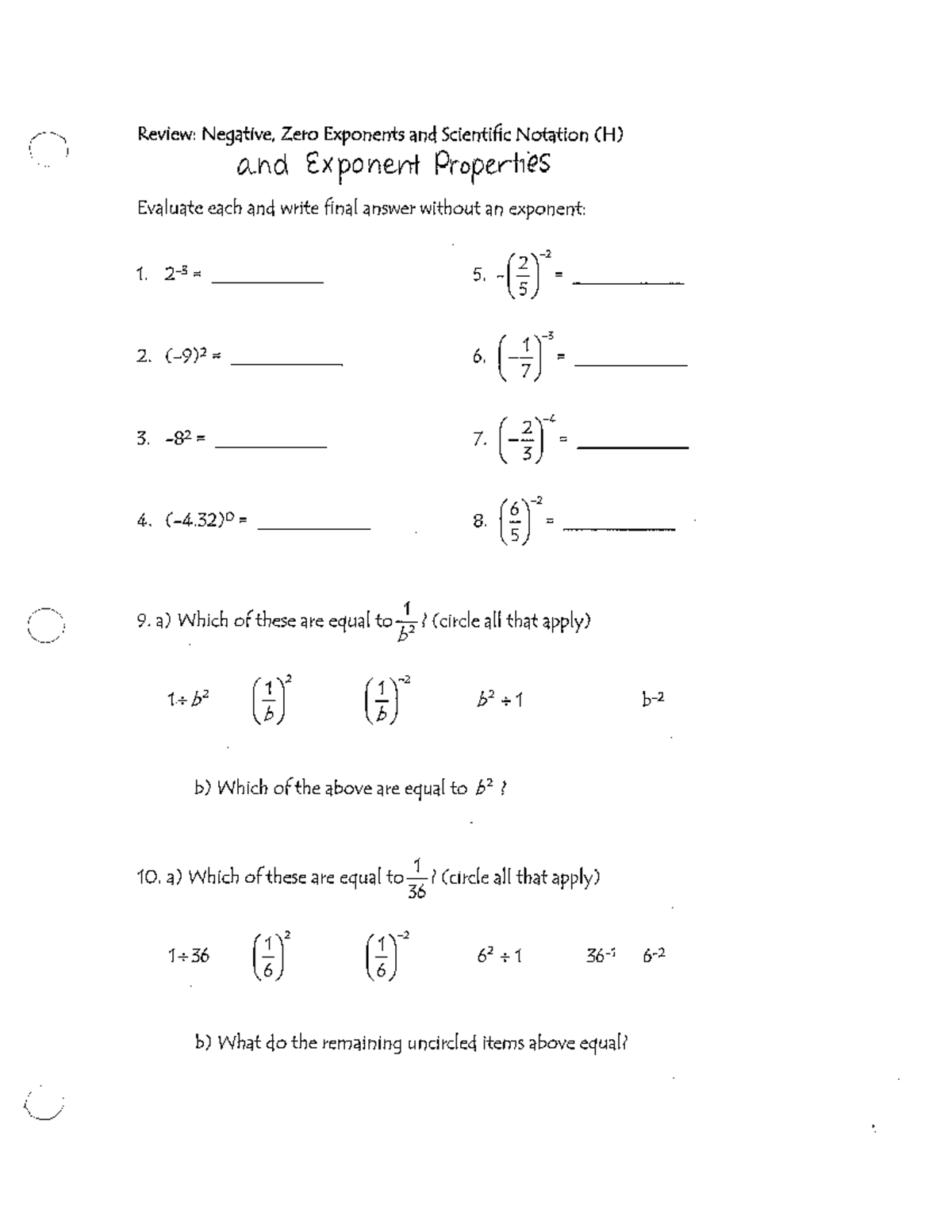 Keshav Maddiwar - Review: Exponent Properties & Scientific Notation (H ...