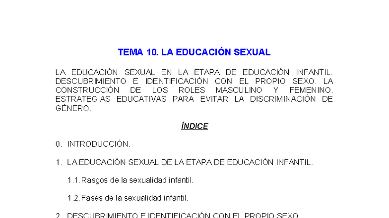 TEMA 10: EDUCACIÓN SEXUAL EN EDUCACIÓN INFANTIL - ROLES Y ESTRATEGIAS ...